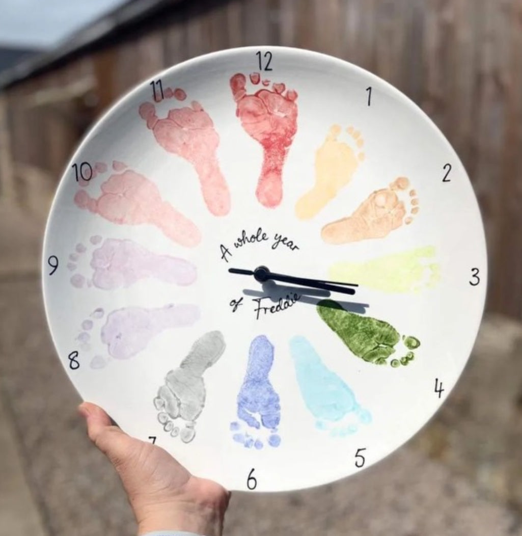 Baby footprint clock kit diy – Pink Pig Pottery Studio